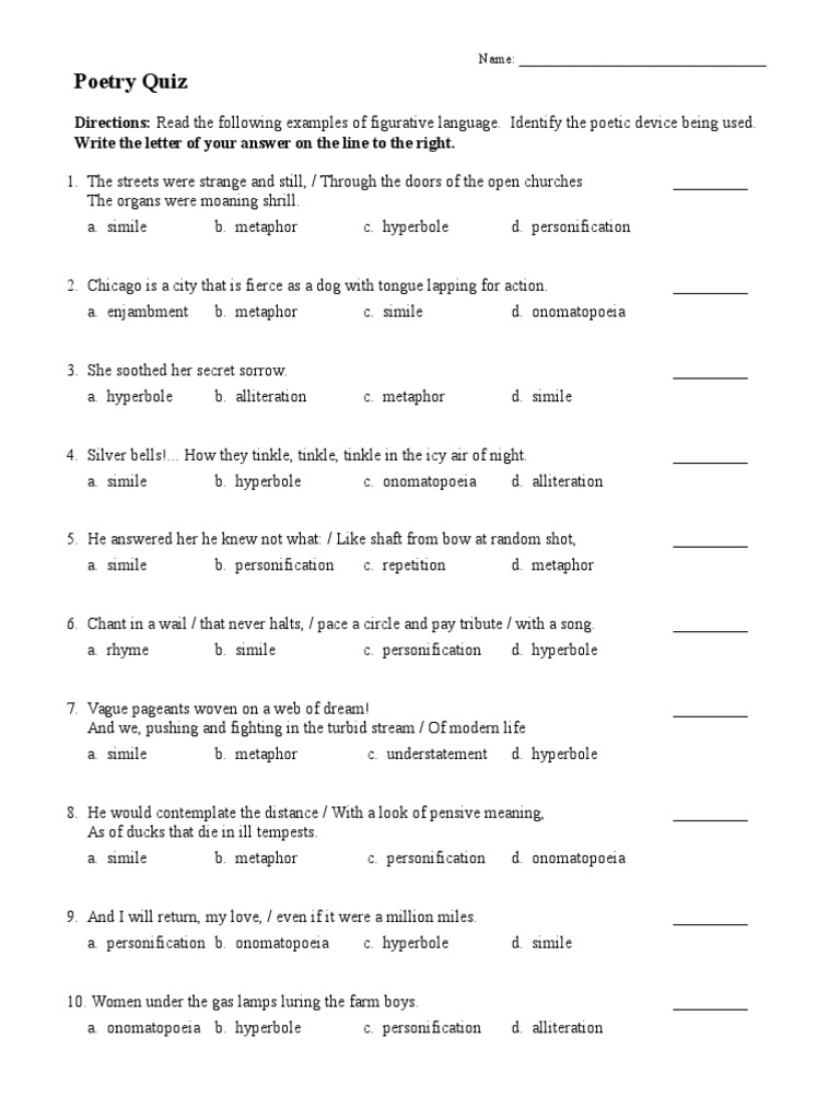 Figurative Language Quiz | PDF | General Fiction