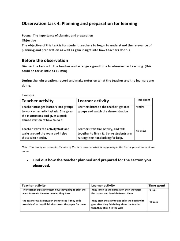 observation task 4 | Classroom | Learning