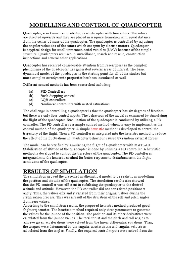 Modelling And Control Of Quadcopter Pdf Quadcopter Accuracy And Precision