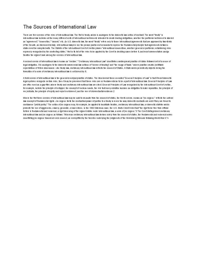 The Sources of International Law | PDF | International Law | Treaty