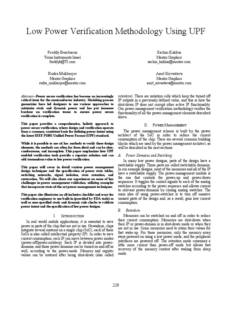 Low Power Verification Methodology Using UPF: Freddy Bembaron Sachin ...
