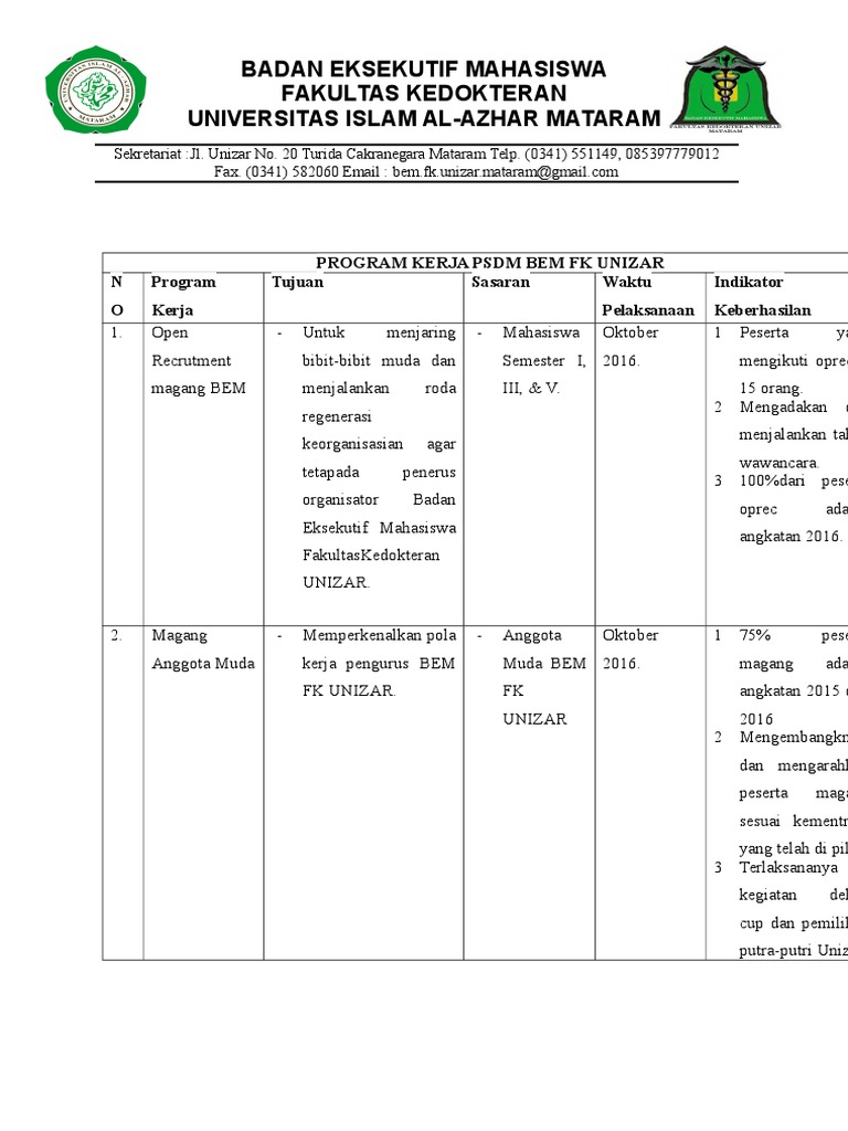 Program PSDM BEM FK UNIZAR | PDF | Bisnis