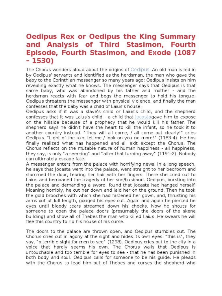 Oedipus Rex or Oedipus The King (Lines-1087 - 1530) | PDF | Oedipus ...