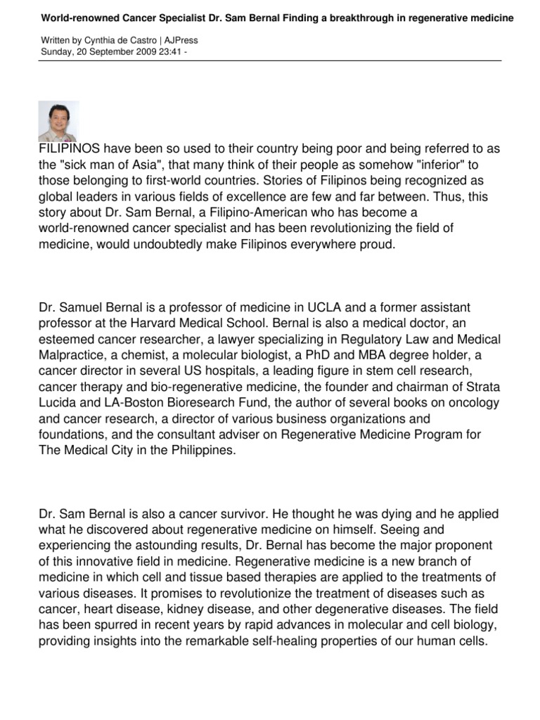 World Renowned Cancer Specialist DR Sam Bernal Finding A Breakthrough ...