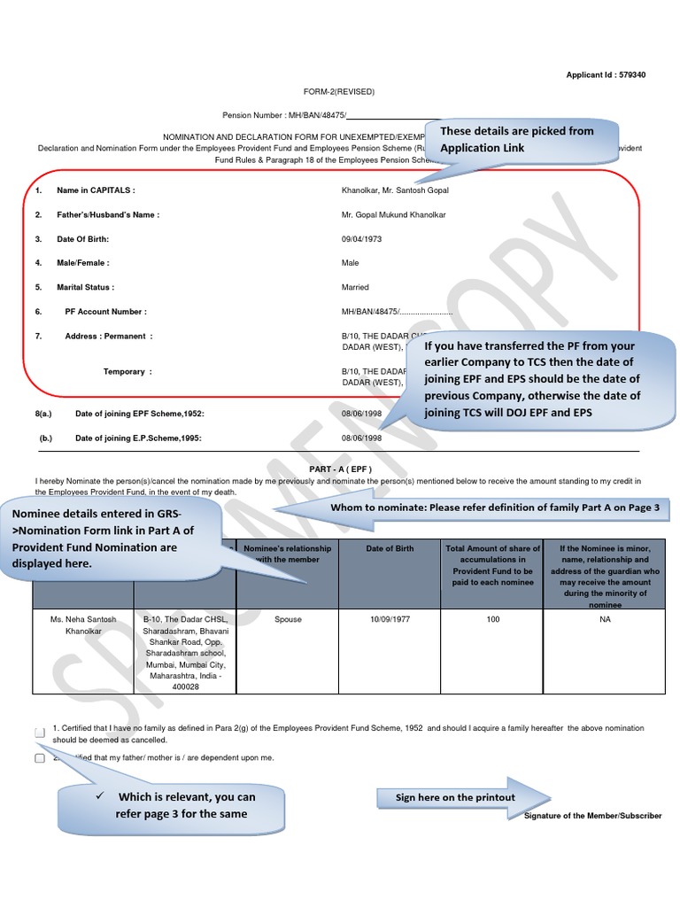 Provident Fund Nomination Form-2 (Revised)-Married (1) | Pension | Wife