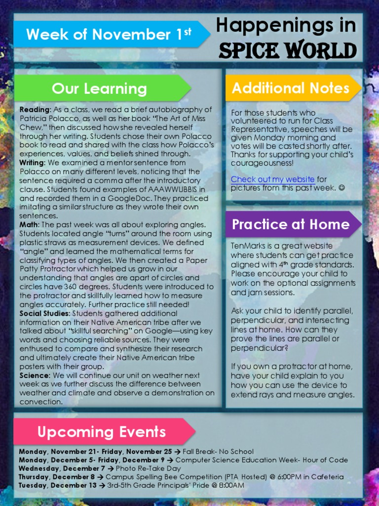 Weekly Classroom Update: Nov 1st | PDF | Sentence (Linguistics ...