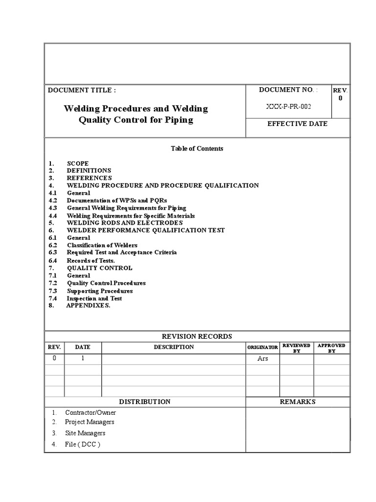 Welding Procedures and Welding Qualiy Control For Piping | PDF ...