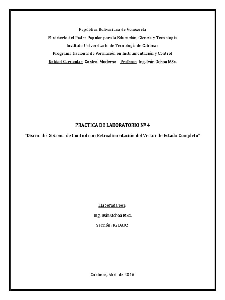 Control Moderno - Práctica - 4 PDF | PDF | Sistema de control ...