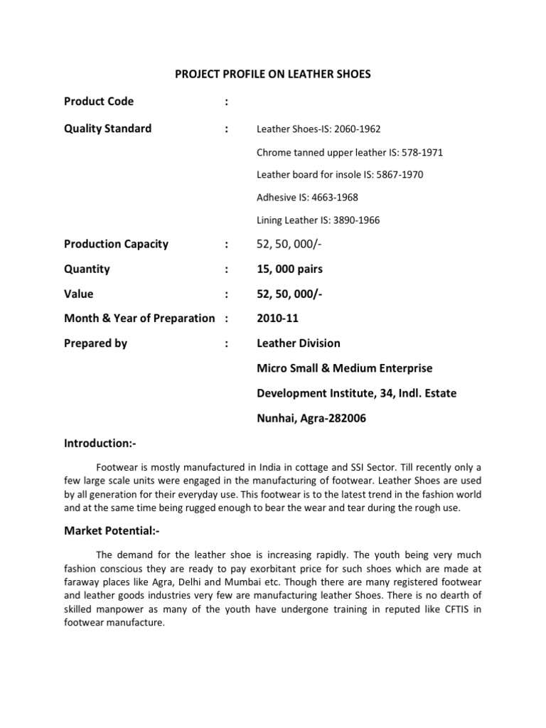 Leather Shoe Production Project Profile | PDF | Shoe | Leather