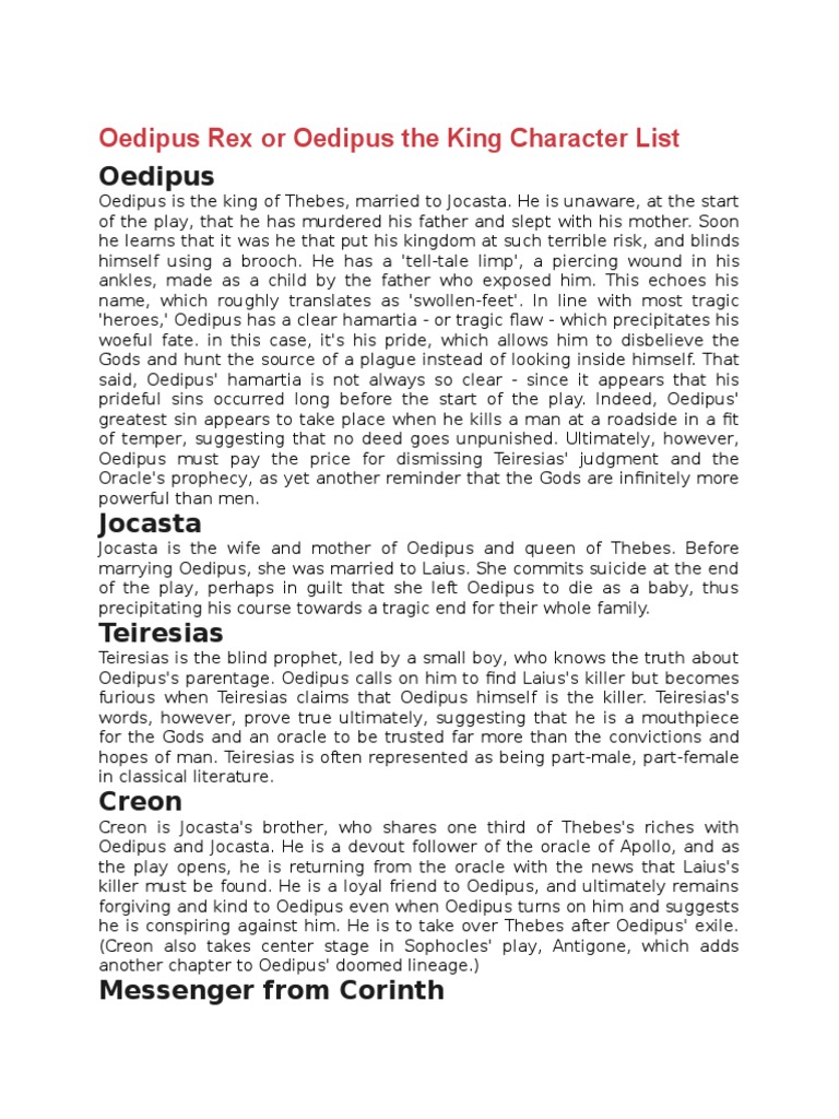 Oedipus Rex or Oedipus The King Character List | PDF | Mythology Of ...