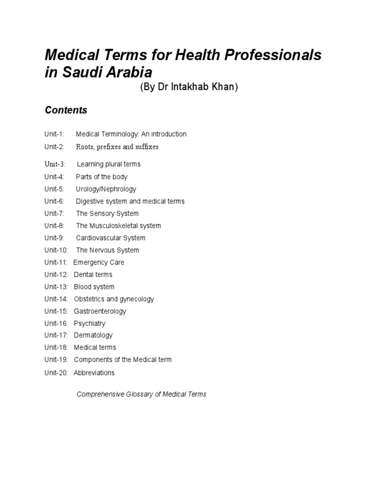 Medical Terms For Health Professionals in KSA | PDF