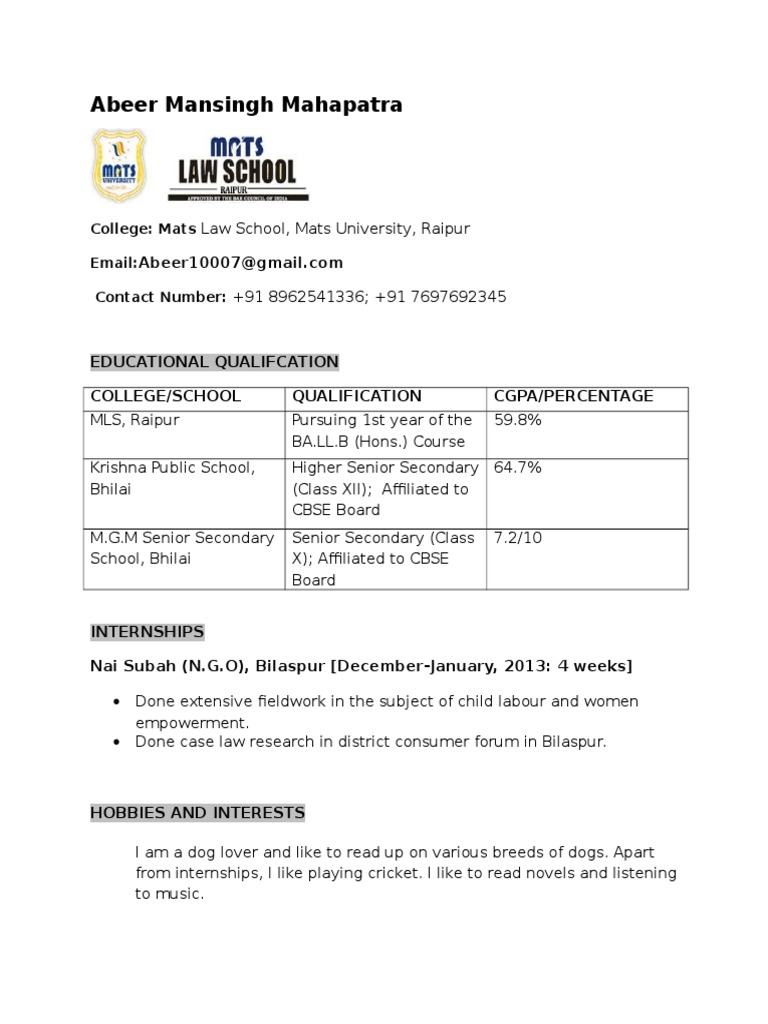 Abeer Mansingh Mahapatra CV | PDF