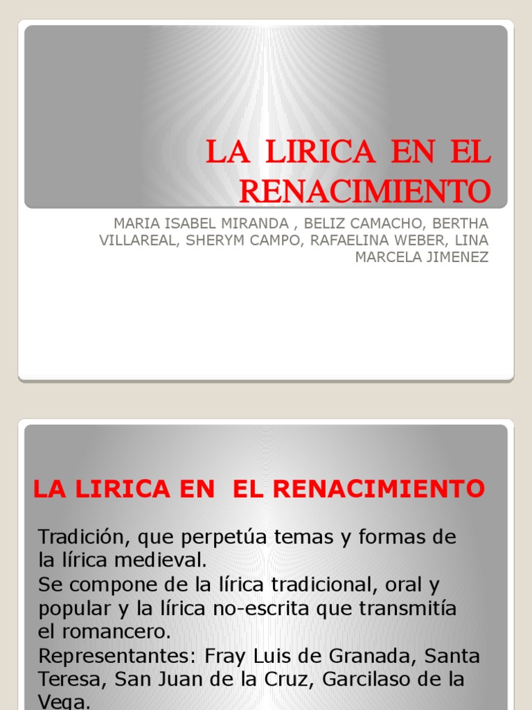 La Lirica en El Renacimiento | PDF | Sonetos | Renacimiento
