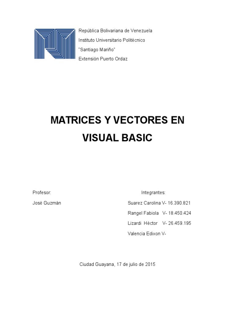 Matrices y Vectores-Programacion | PDF | Estructura de datos de matriz ...