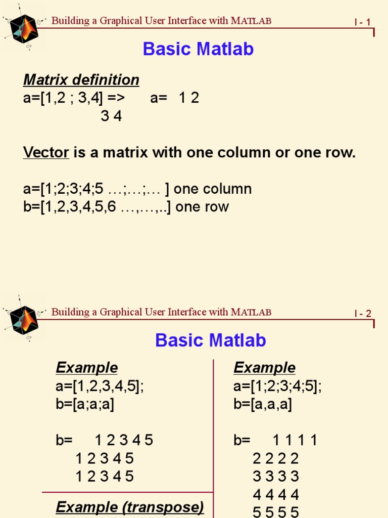 Basic Matlab: Matrix Definition | PDF | Matlab | Button (Computing)