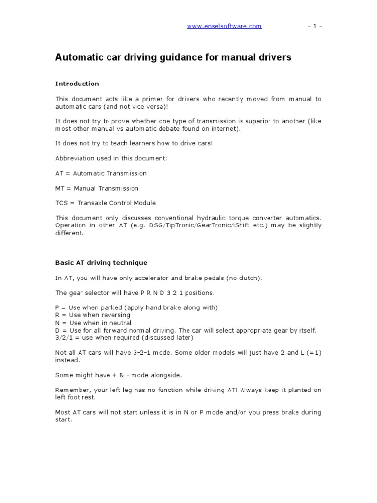 Automatic Car Driving Guidance For Manual Drivers | PDF | Manual ...
