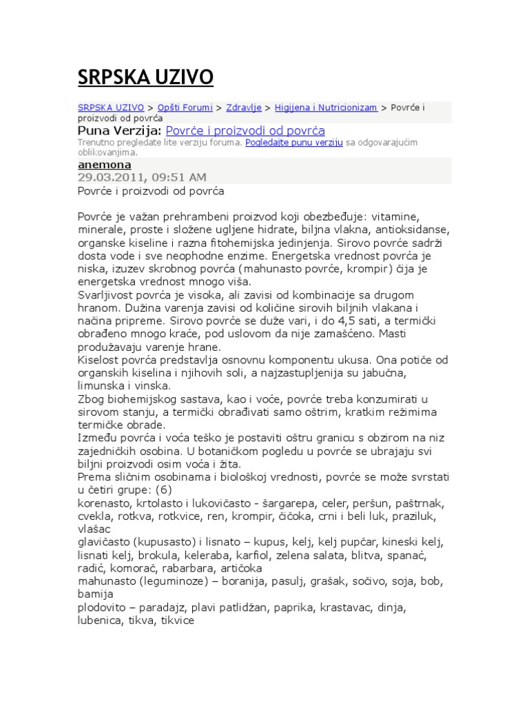 Povrce I Proizvodi Od Povrca SEMINARSKI | PDF