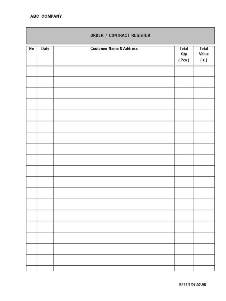 Abc Company: Order / Contract Register | PDF