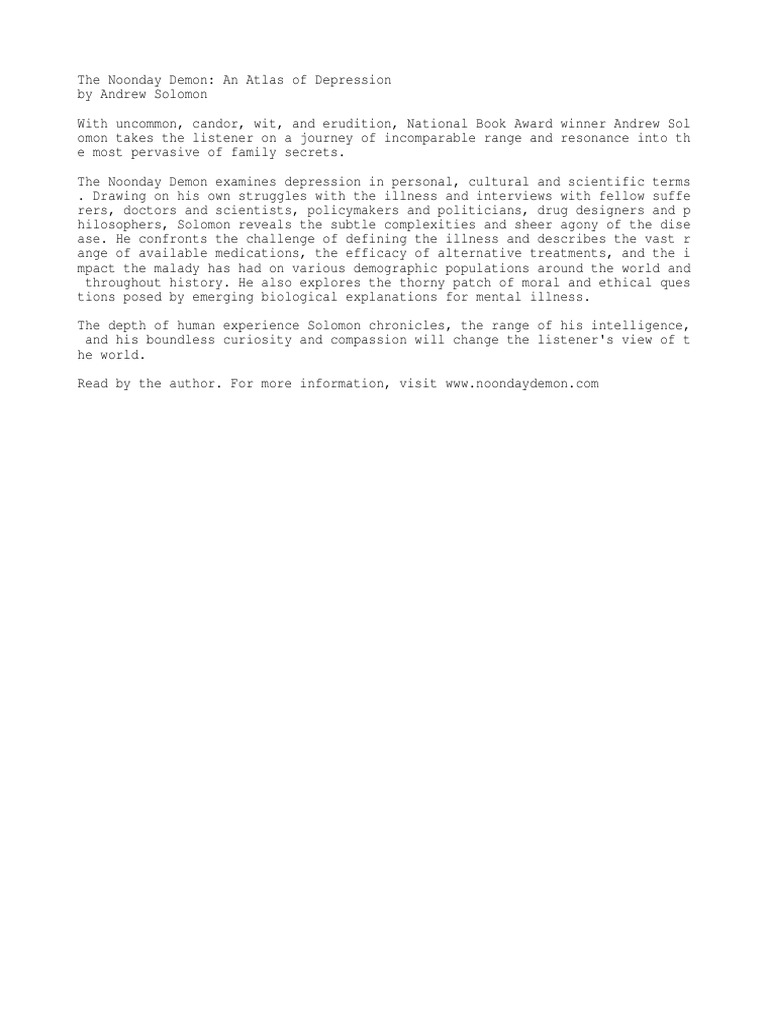 The Noonday Demon - An Atlas of Depression | PDF