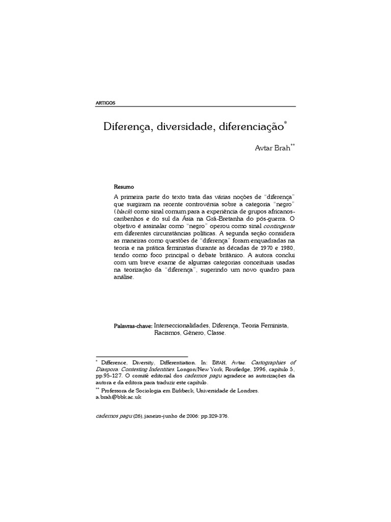 Brah, Avtar Diferença, Diversidade, Diferenciação | PDF | Racismo ...