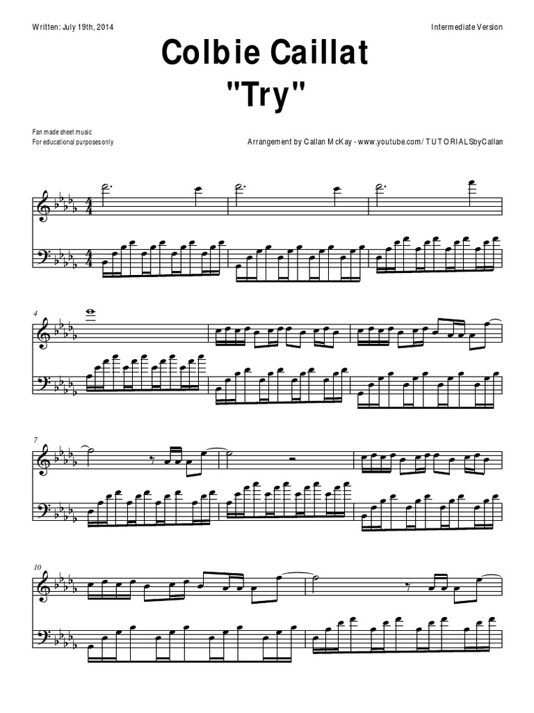 Colbie Caillat "Try" Sheet Music | PDF | Leisure