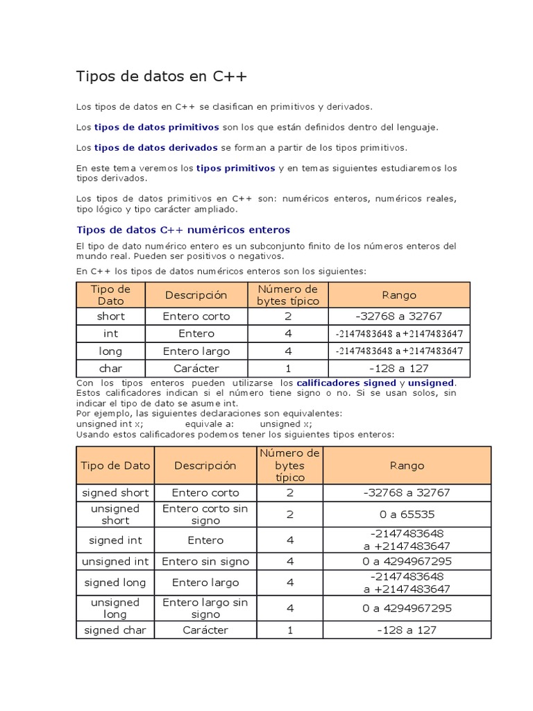 Tipos de Datos en C | PDF | Tipo de datos | C