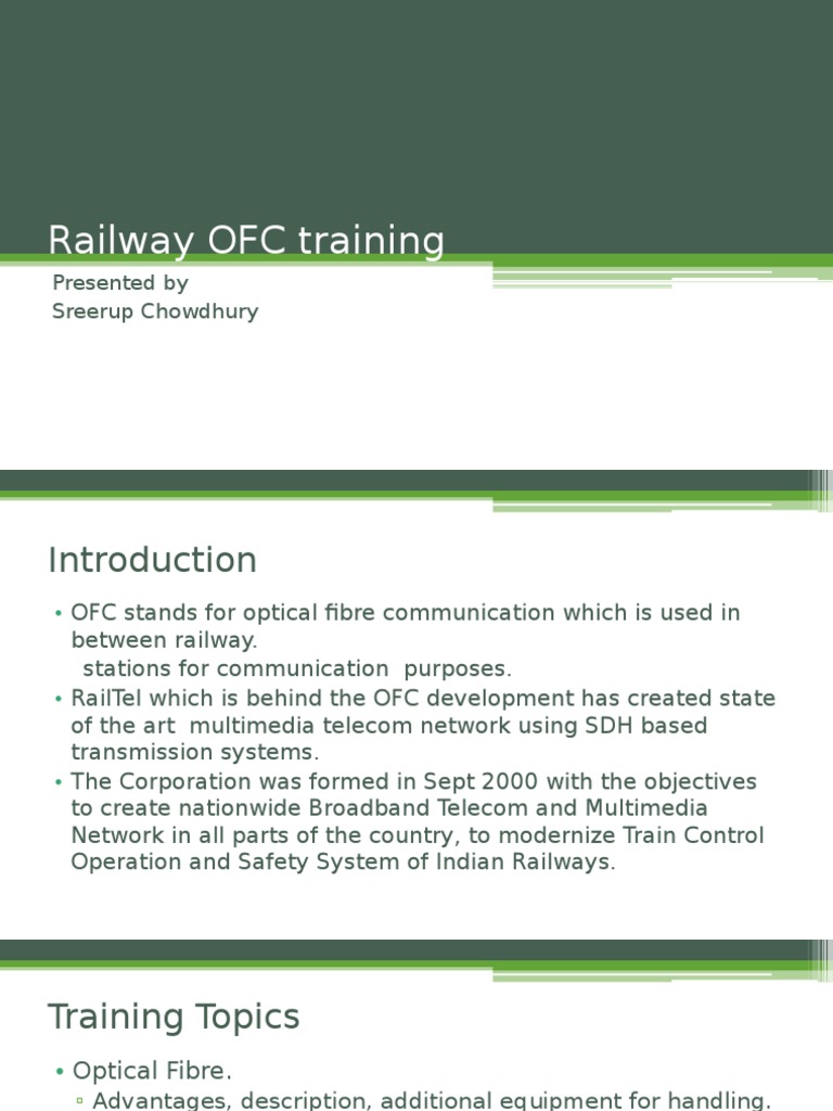 Railway OFC Training | PDF | Battery Charger | Optical Fiber