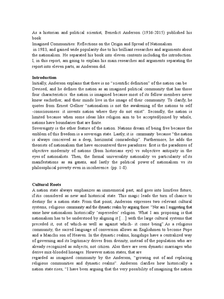 Benedict Anderson's "Imagined Communities | PDF | Nation | Nationalism