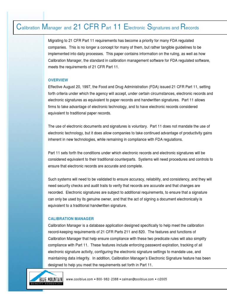 Calibration and 21CFR - Part11 - Electronic Signature | PDF ...