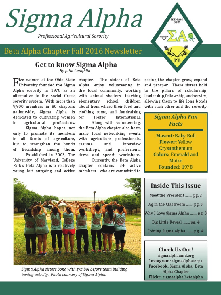 Fall 2016 Newsletter Beta Alpha Chapter: Get To Know Sigma Alpha | PDF ...
