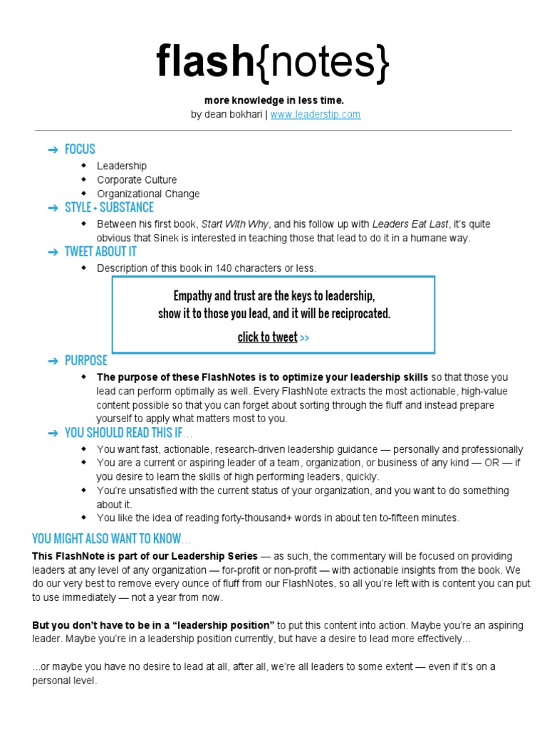 Leaders Eat Last Book Summary by FlashNotes PDF | PDF | Empathy ...