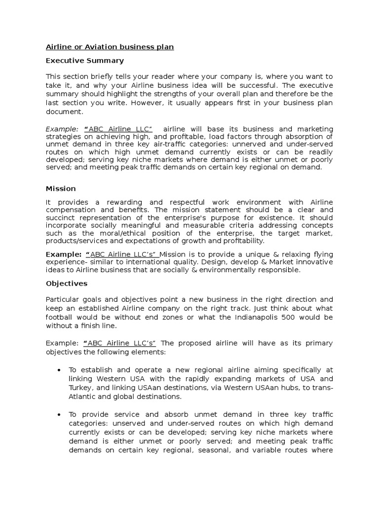 Airline or Aviation Business Plan | PDF | Balance Sheet | Income Statement