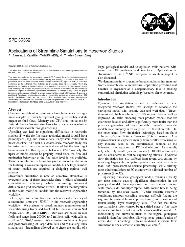 Applications of Streamline Simulations To Reservoir Studies | PDF ...