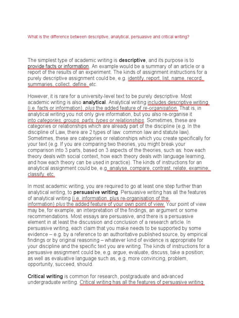 Descriptive vs. Analytical Writing Explained | PDF | Ordinary Least ...