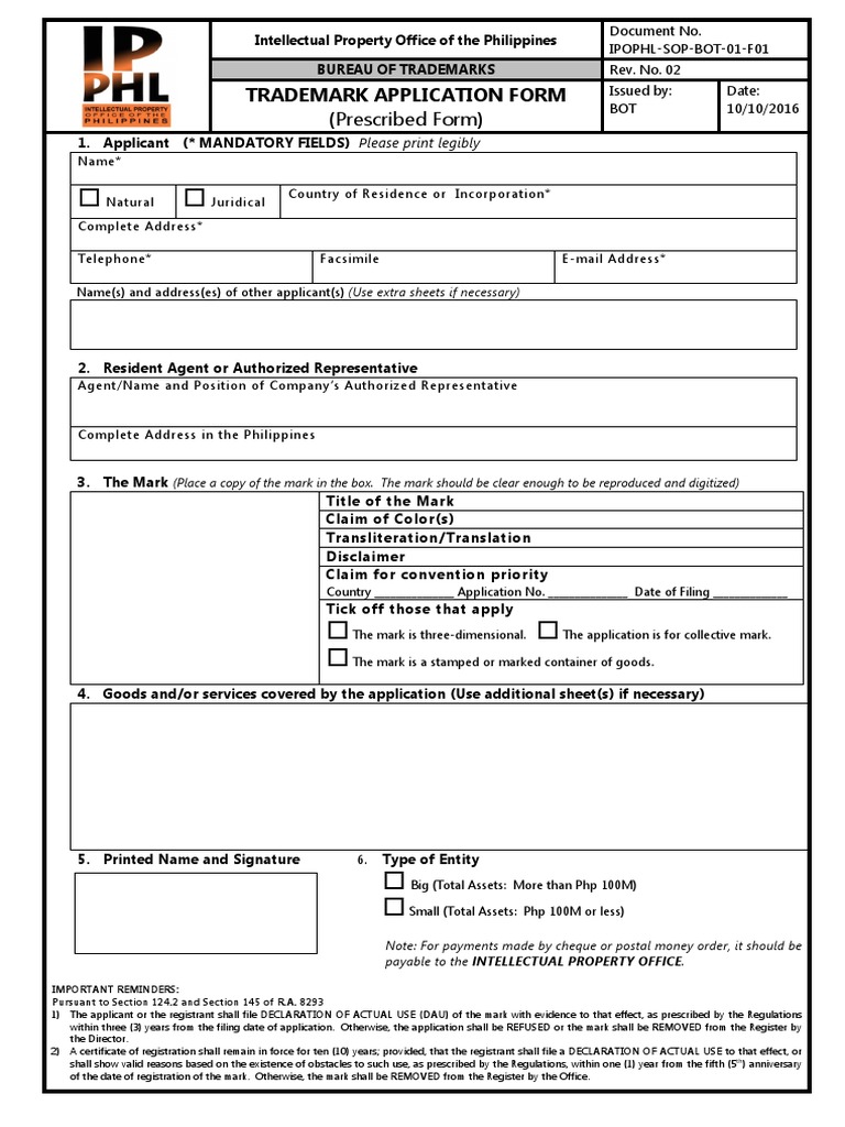 TM Application Form 101016 | PDF