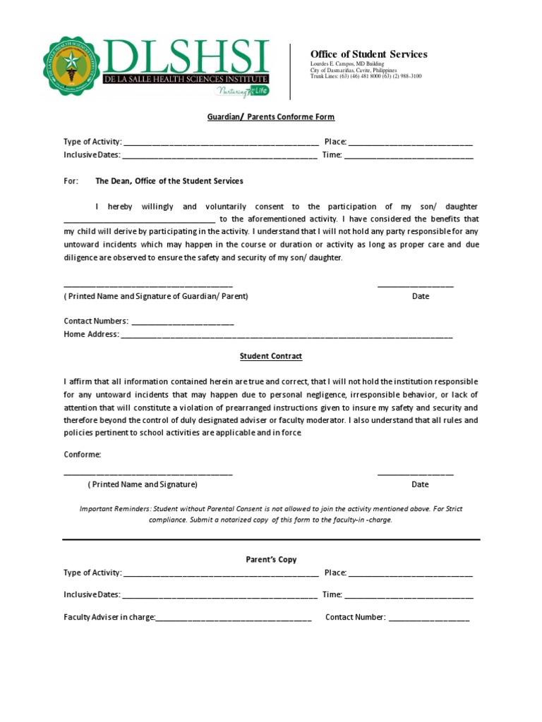 Office of Student Services: Guardian/ Parents Conforme Form | PDF