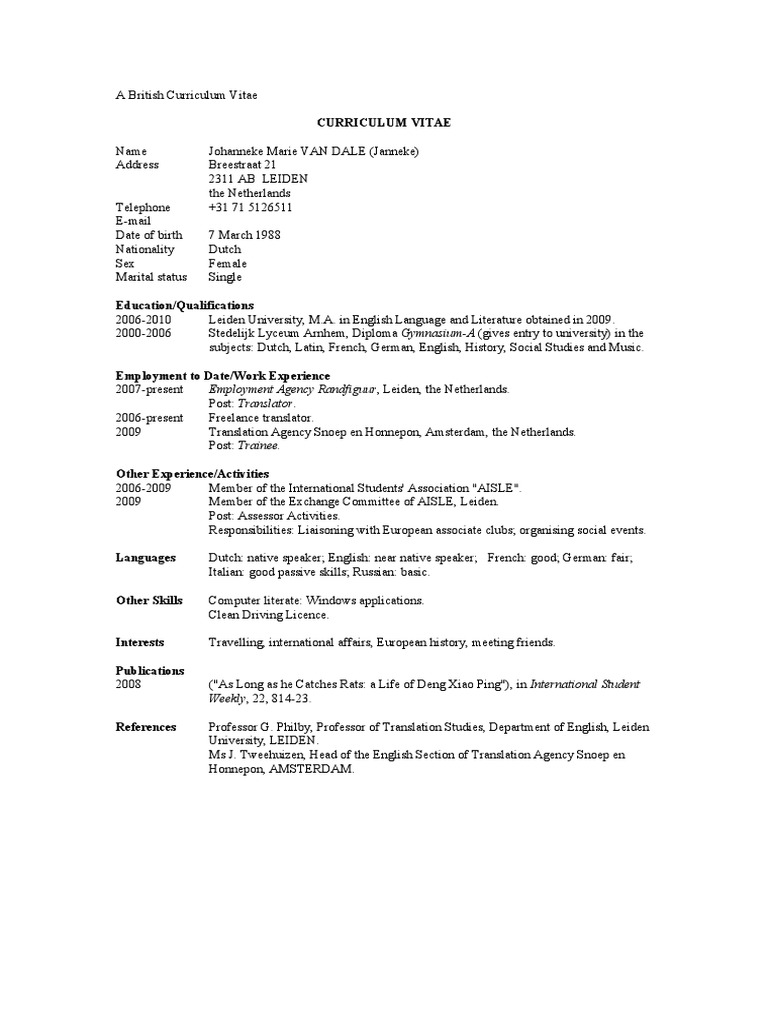 British CV Example PDF | PDF