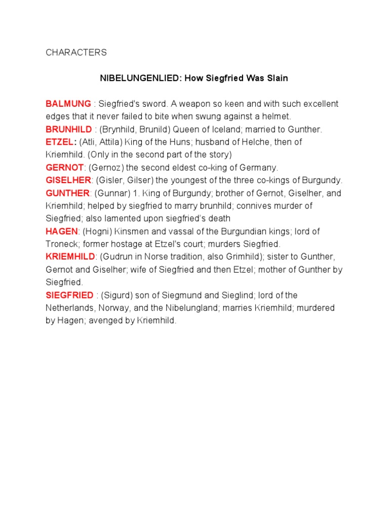 Nibelungenlied How Siegfried Was Slain | PDF