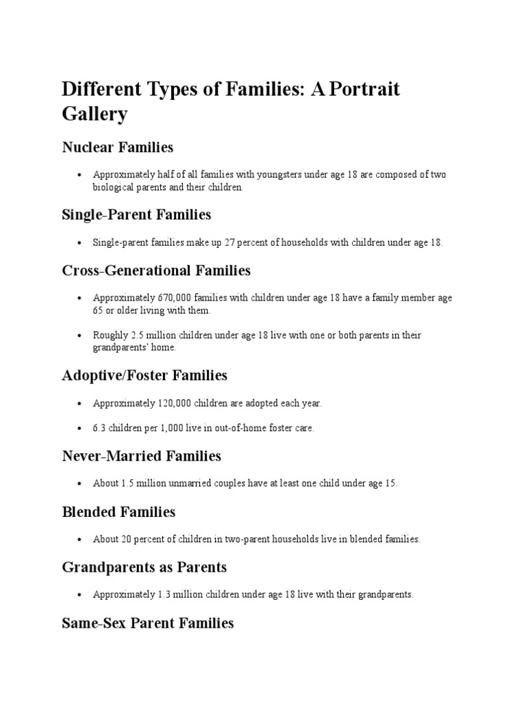 Different Types of Families | PDF | Single Parent | Family