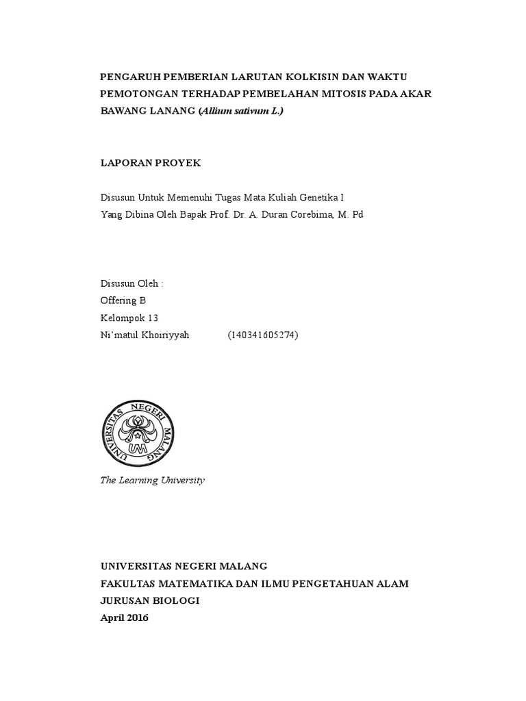 Pengaruh Kolkisin pada Mitosis Akar Bawang | PDF
