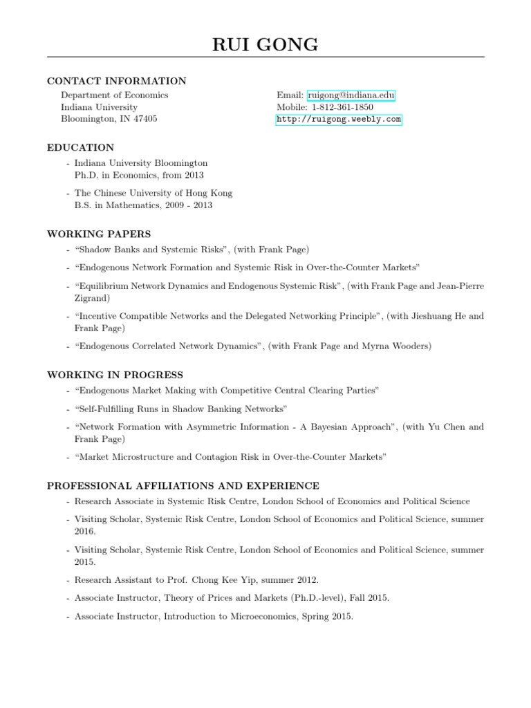 CV Rui Gong | PDF | Economics | Economies