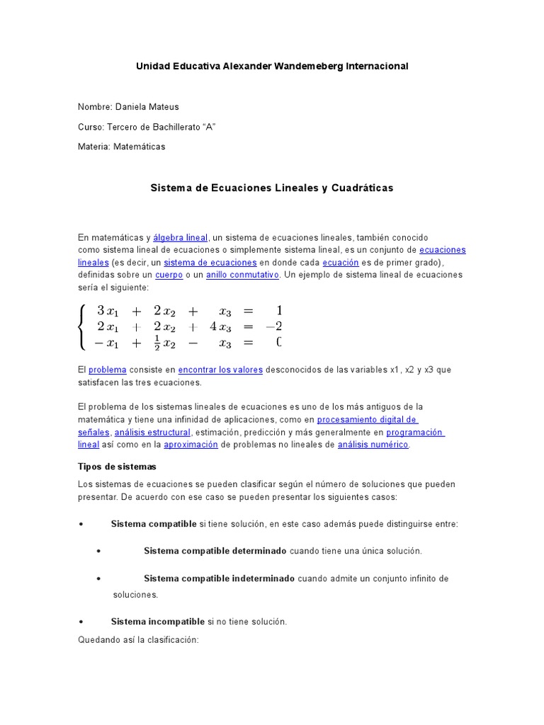 Sistemas de Ecuaciones Lineales 2x2 | PDF | Sistema de ecuaciones ...