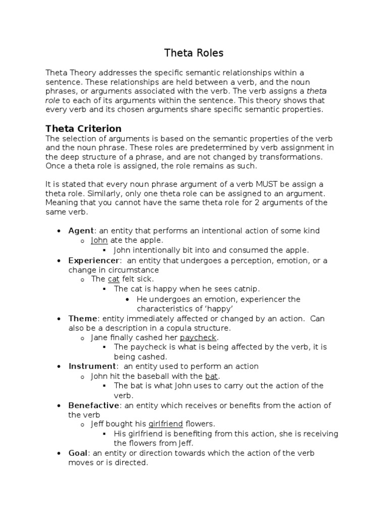 Tutorial - Theta Roles | PDF | Verb | Semantics