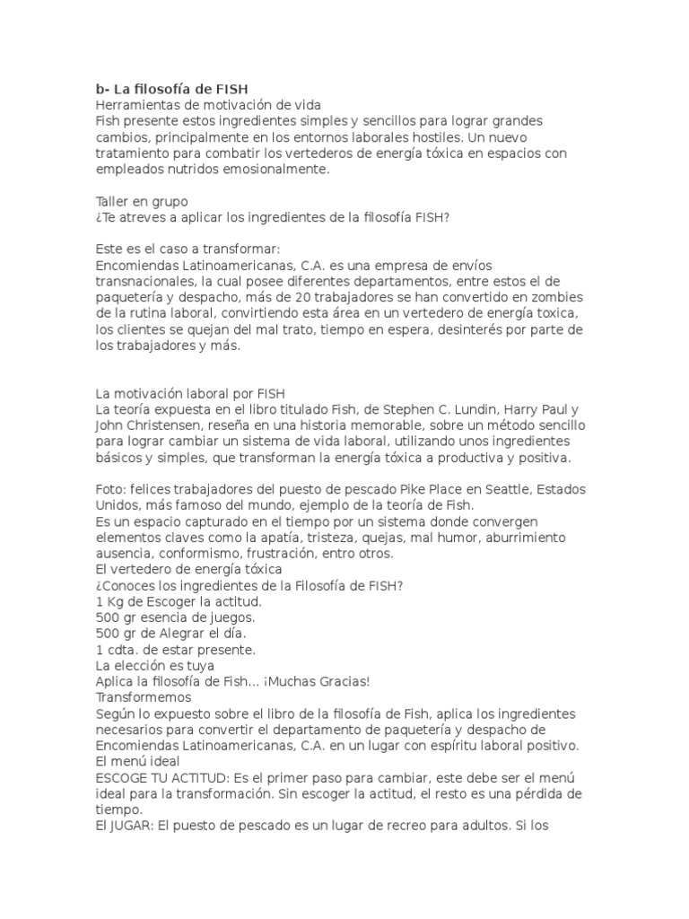 Filosofía FISH: Motivación Laboral | PDF | Liderazgo | Sicología