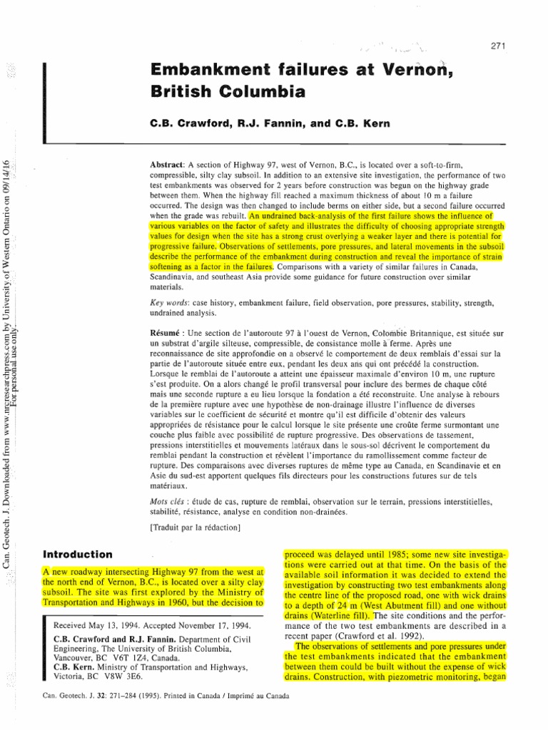 Highway 97 Embankment Failure Analysis | PDF | Strength Of Materials ...