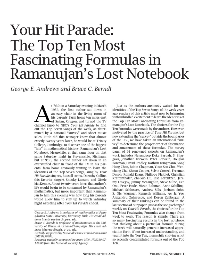 The Top Ten Most Fascinating Formula of Ramanujan | PDF | Series ...