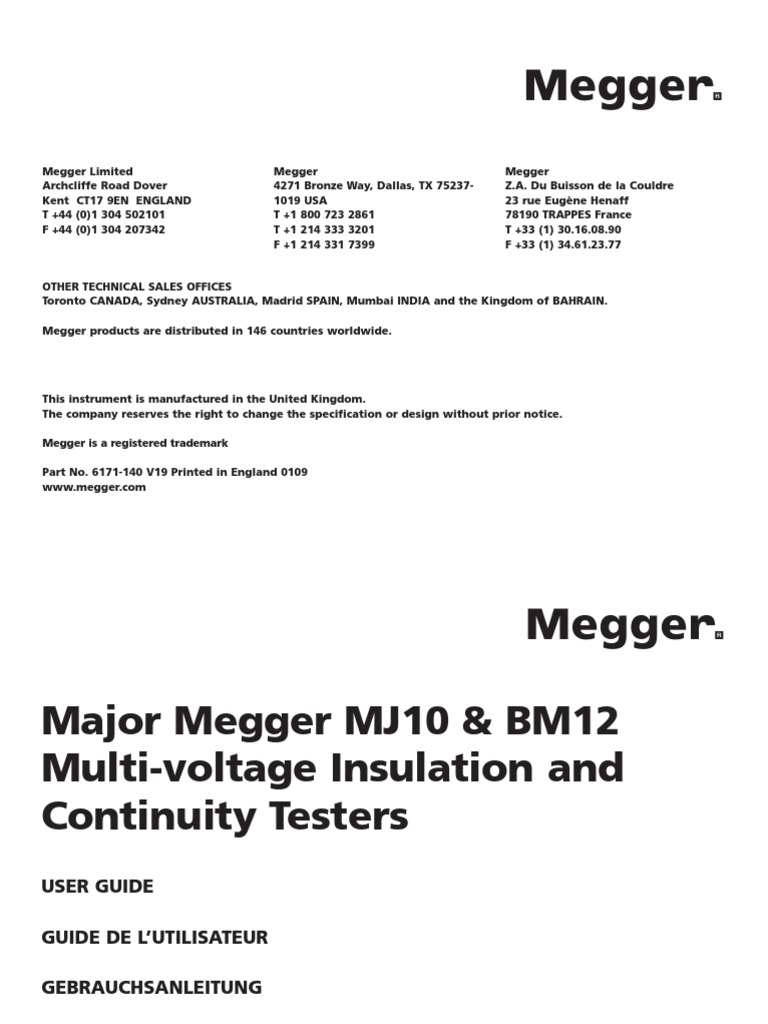 Megger MJ10 User Manual | PDF | Electric Current | Insulator (Electricity)