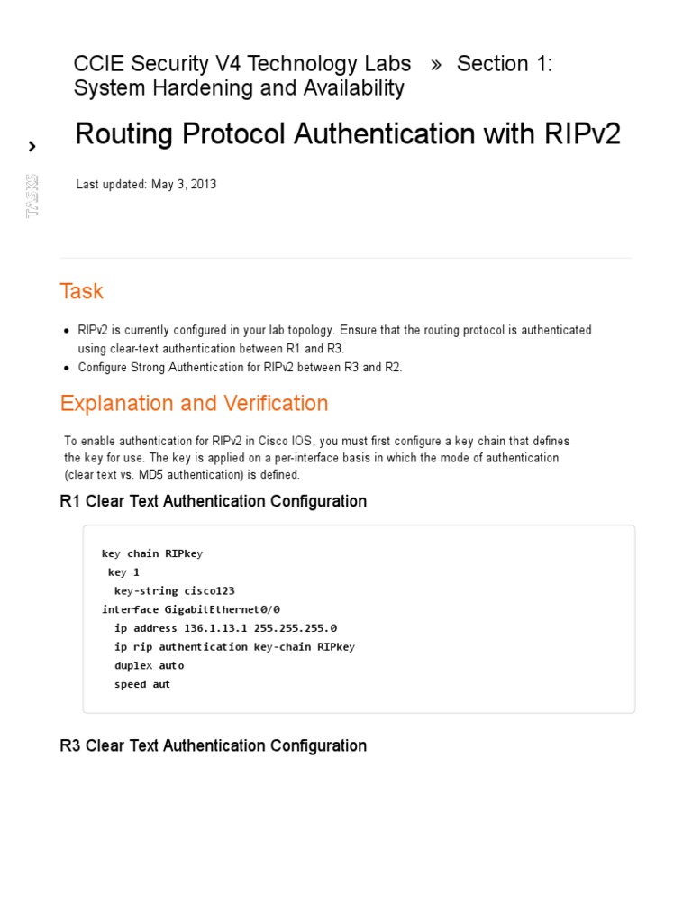 Routing Protocol Authentication With RIPv2 | PDF | Internet Protocols | Routing