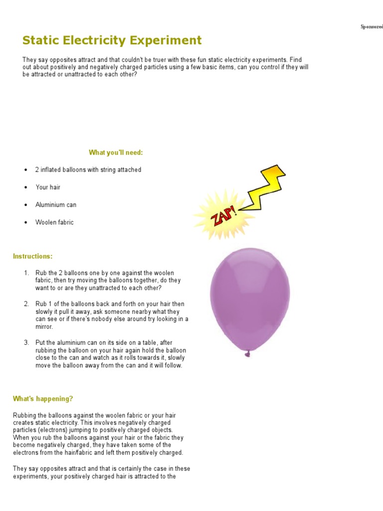 Static Electricity Experiment | PDF