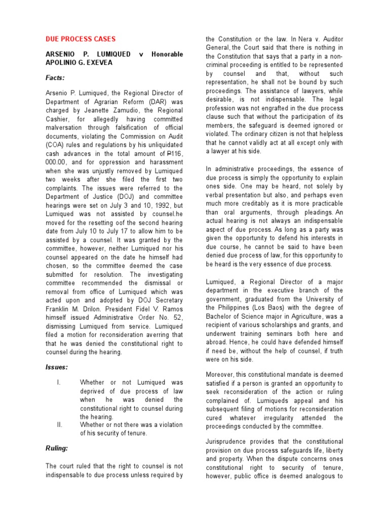 Due Process Cases | PDF | Due Process Clause | Demurrer